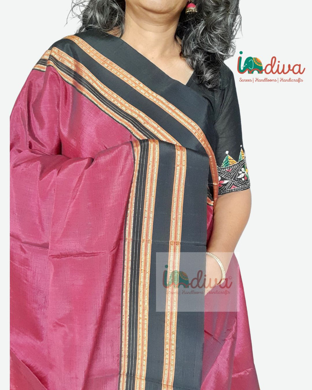 Handwoven Red & Black Ilkal Saree With Gayatri Border – Indiva